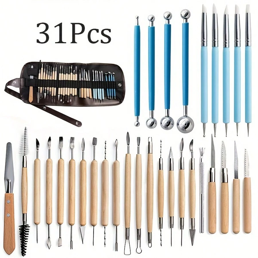 31pcs Pottery Tools Set, Include Ribs, Looping Tools, Sculpting Tools For Soft Clay, DIY Ceramic ...