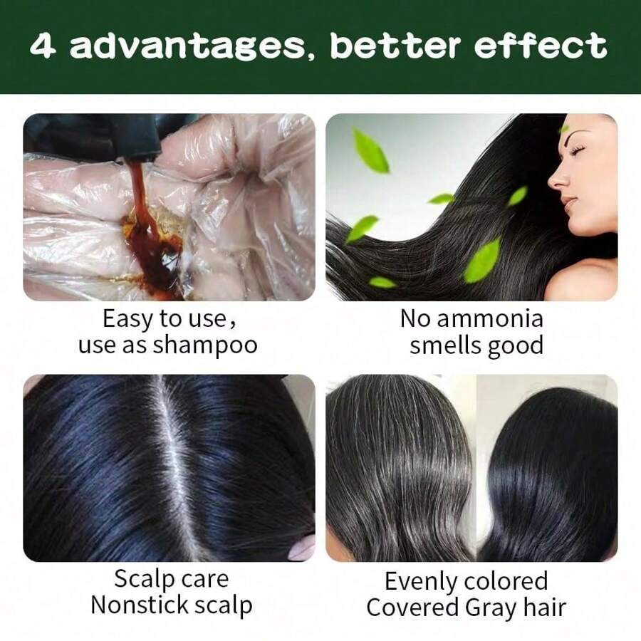 Natural Black Hair Color Shampoo For Gray Coverage, 3 In 1 Herbal Hair ...
