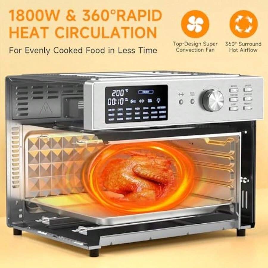 30L Air Fryer Oven Rotisserie 1800W 21 Preset Modes Countertop ...