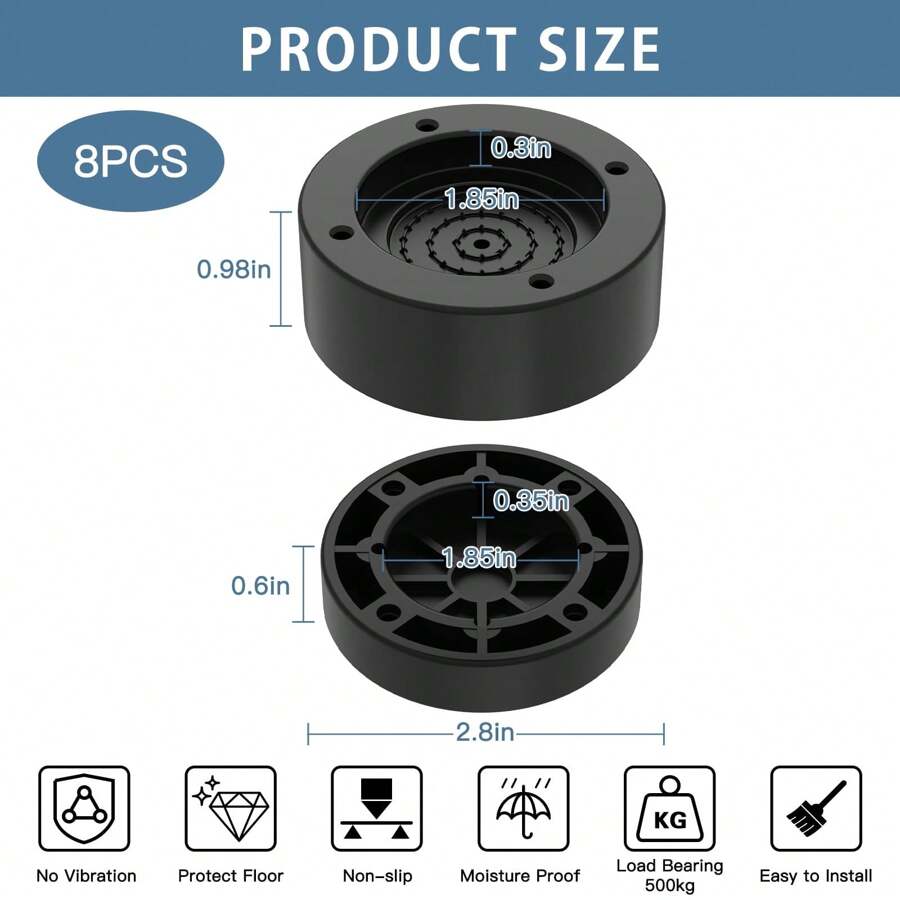 DEWEL 8 Pcs Anti Vibration Pads, Noise Cancelling Washing Machine Support, Washer And Dryer ...