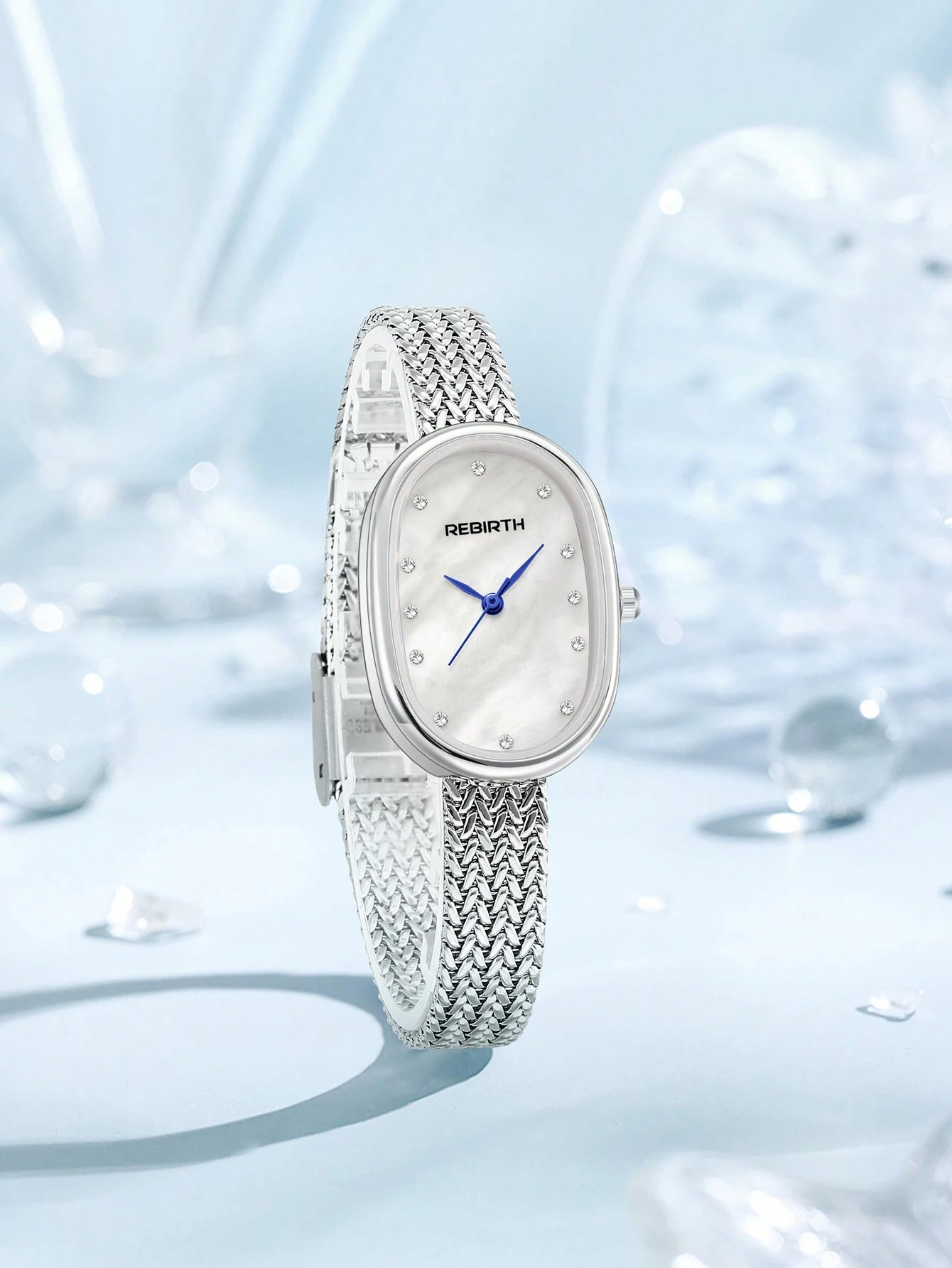 1pc Women's Oval-Shaped Mother Of Pearl Dial Braided Band Quartz Watch ...