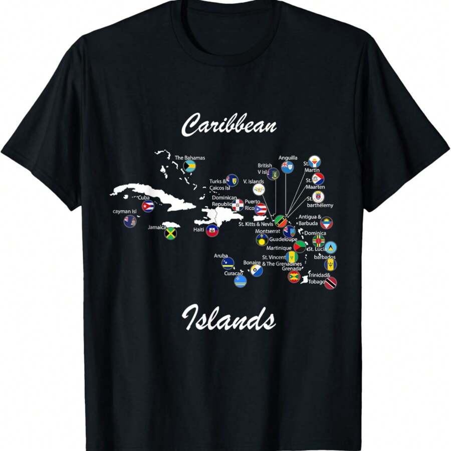 Caribbean Islands Flags And Map, Caribbean Sea Vacations Tee T-Shirt ...