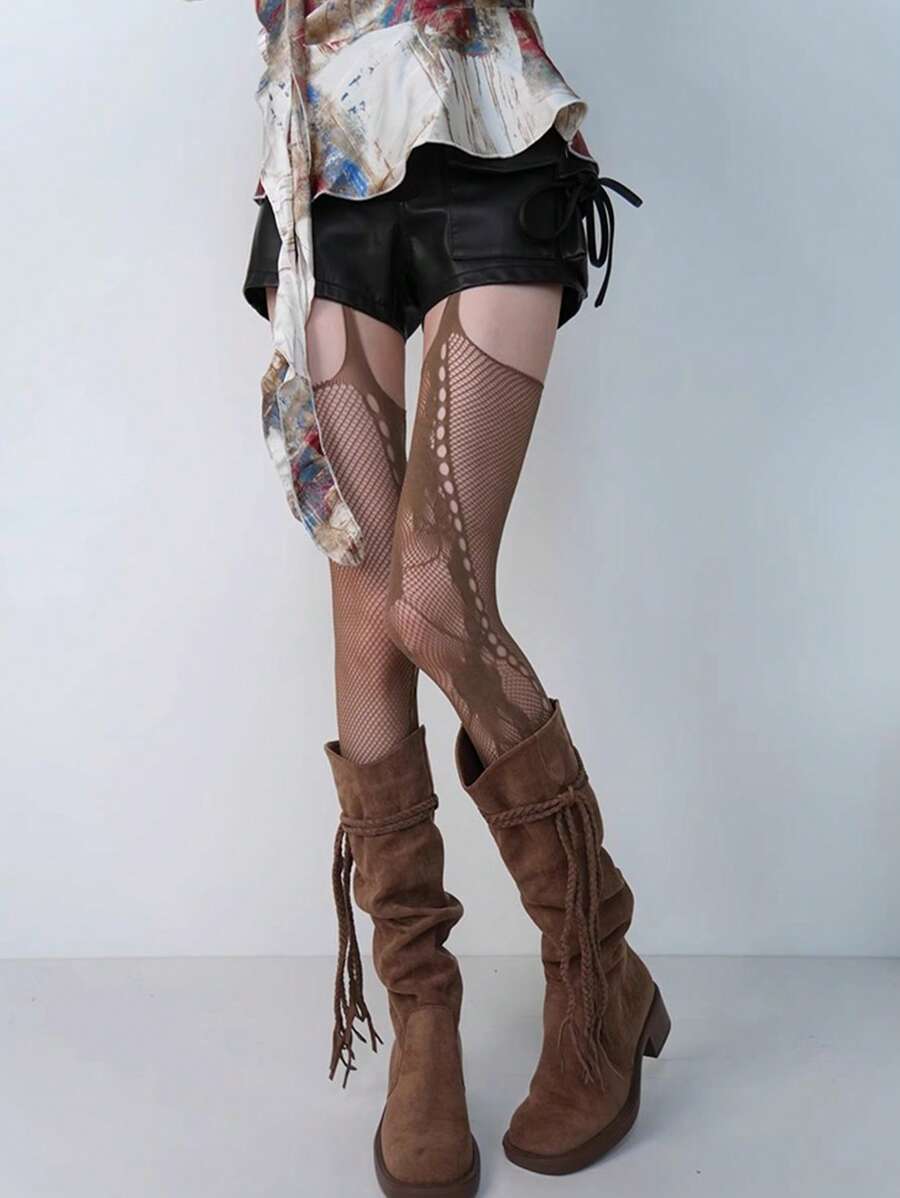 1 Pair Women's Sexy Dark Gothic Spider Web Jacquard Fishnet Pantyhose ...