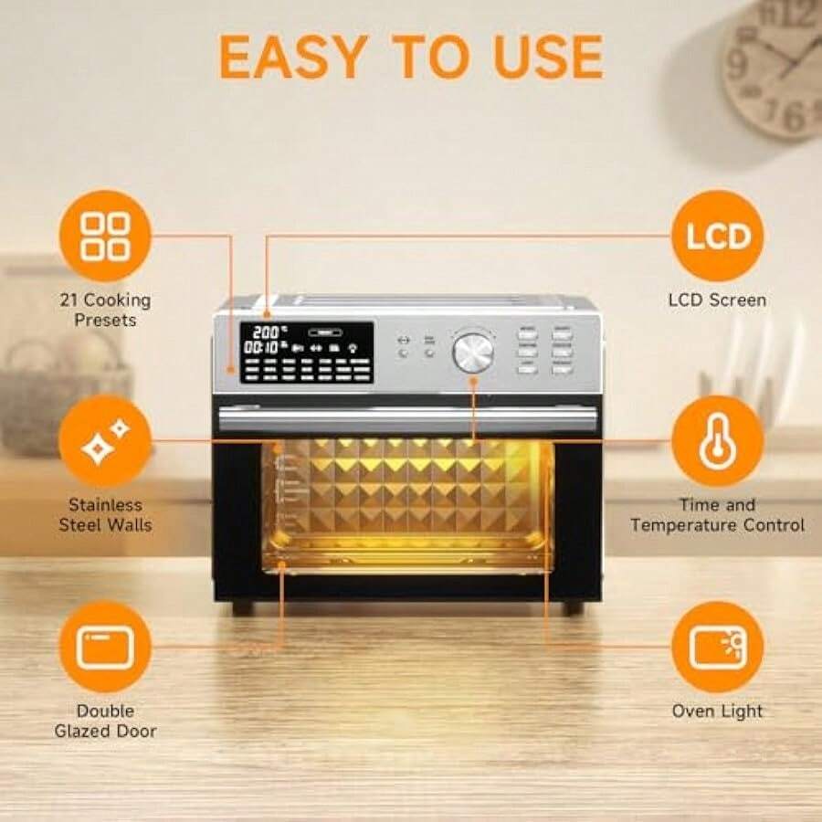 30L Air Fryer Oven Rotisserie 1800W 21 Preset Modes Countertop ...