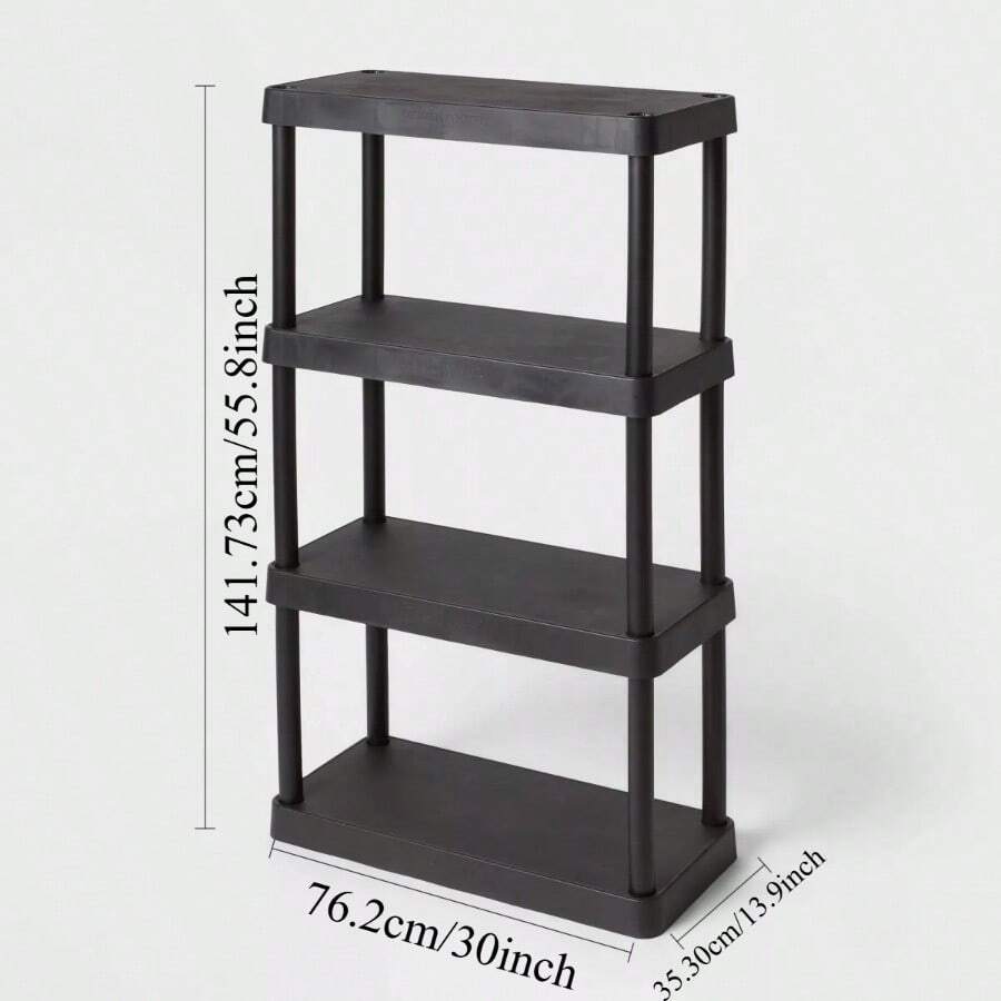 Black Four-Tier Plastic Storage Rack - 55.8 Inch High Home Multi ...