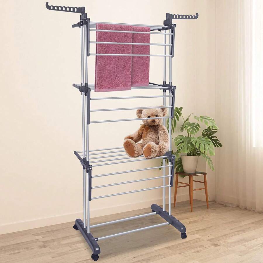 Folding Clothes Drying Rack 4-Tier Clothes Drying Rack Stainless Steel ...