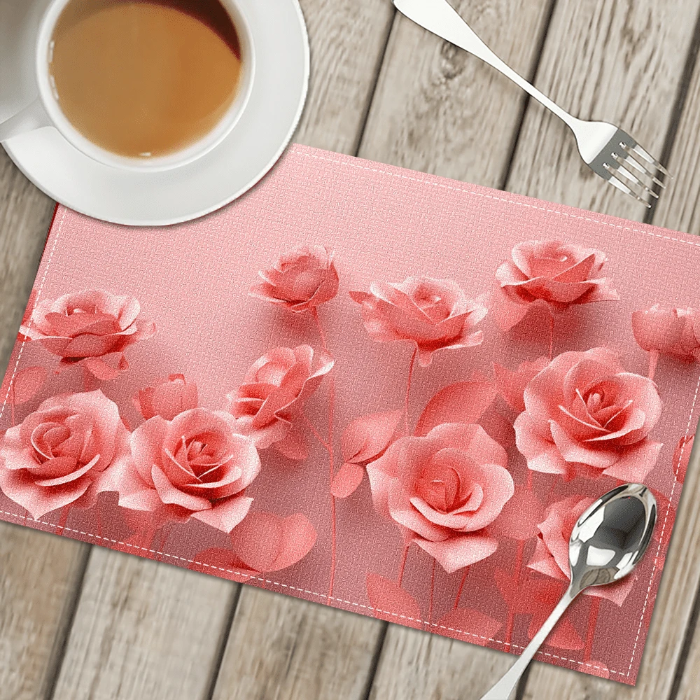 1/4/6pcs Spring Floral Pink Valentine Rose & Peony Flower Pattern ...