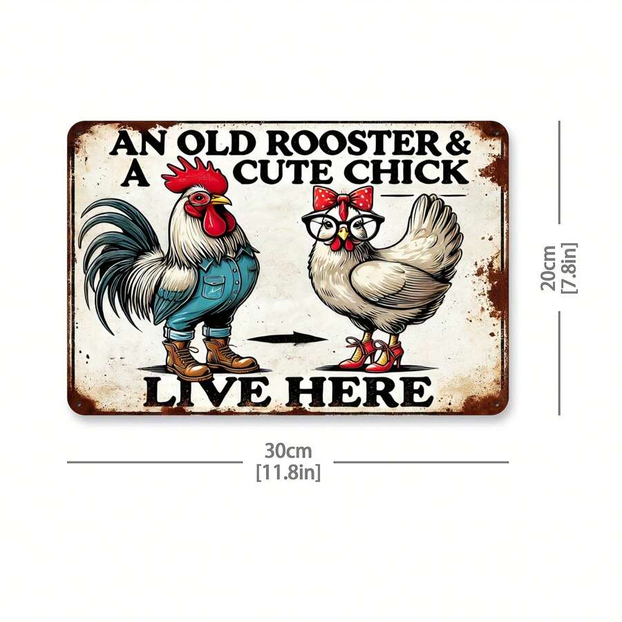1pc Charming Vintage 'A Husband Chicken & A Cute Little Chick Live Here ...