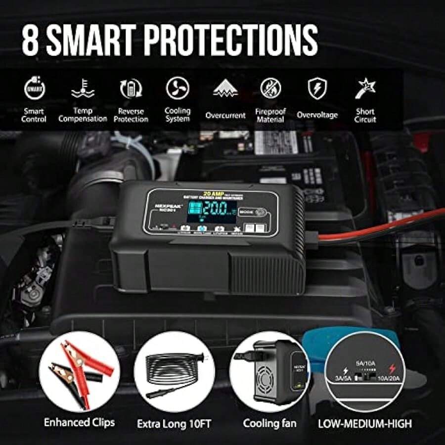 20-Amp 12V 24V Smart Auto Battery Charger Maintainer Trickle Charger ...