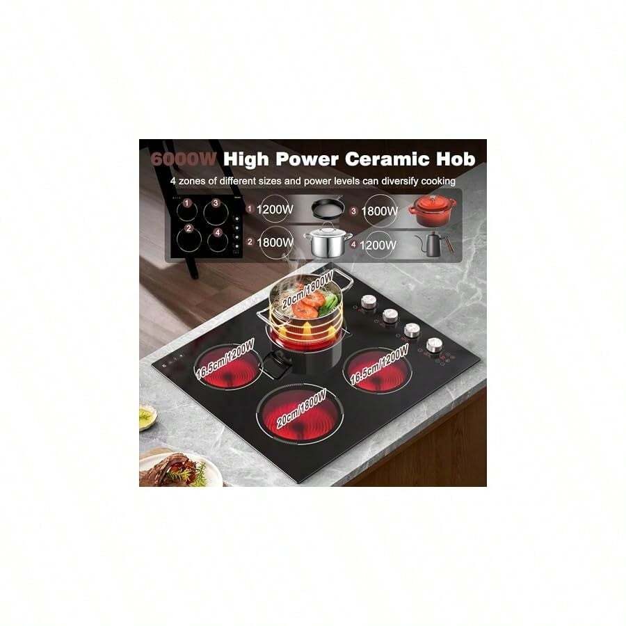 4 Zones Ceramic Hob Knob And Touch Control Built-In Electric Cooker ...