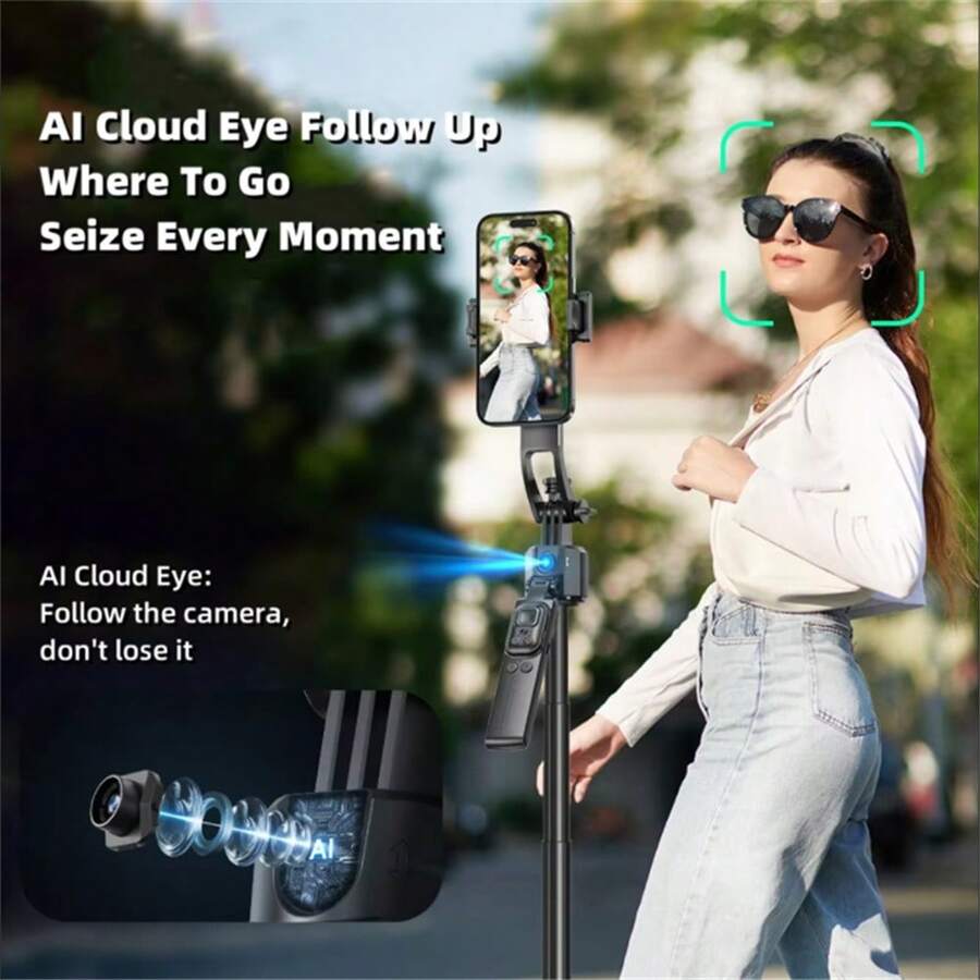 360°Selfie Stick With Bluetooth Remote Intelligent AI Follow-Up Anti Shake Pan Tilt Tripod Fully ...