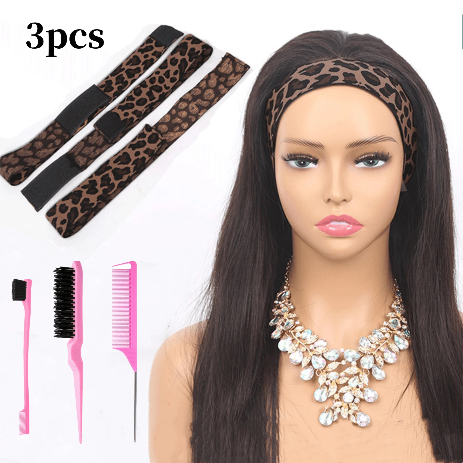 6PCS Leopard Print Pattern Elastic Bands For Wig Edges, Rat Tail Comb ...
