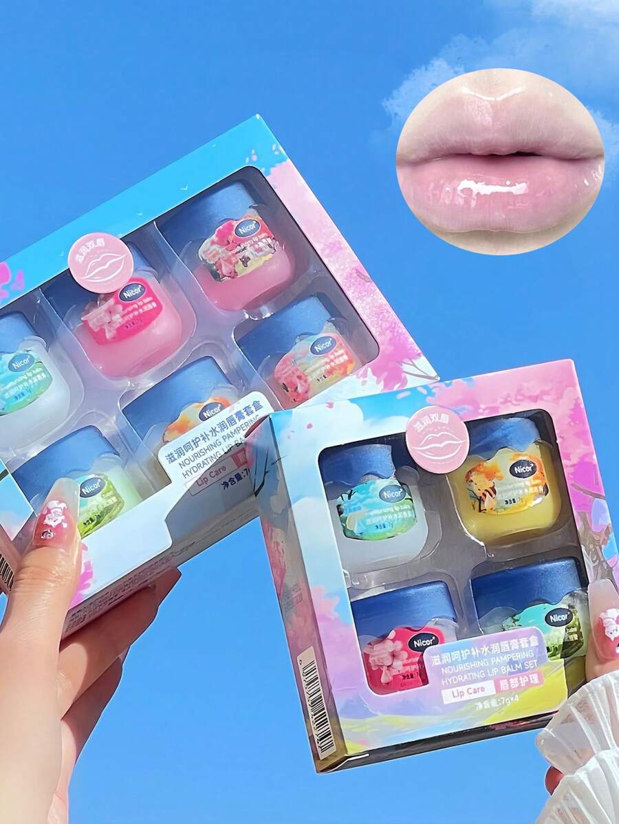 4 Color Lip Mask Lip Balm Set Moisturizing Repair Water Moisturizing And Removing Lip Lines Care ...