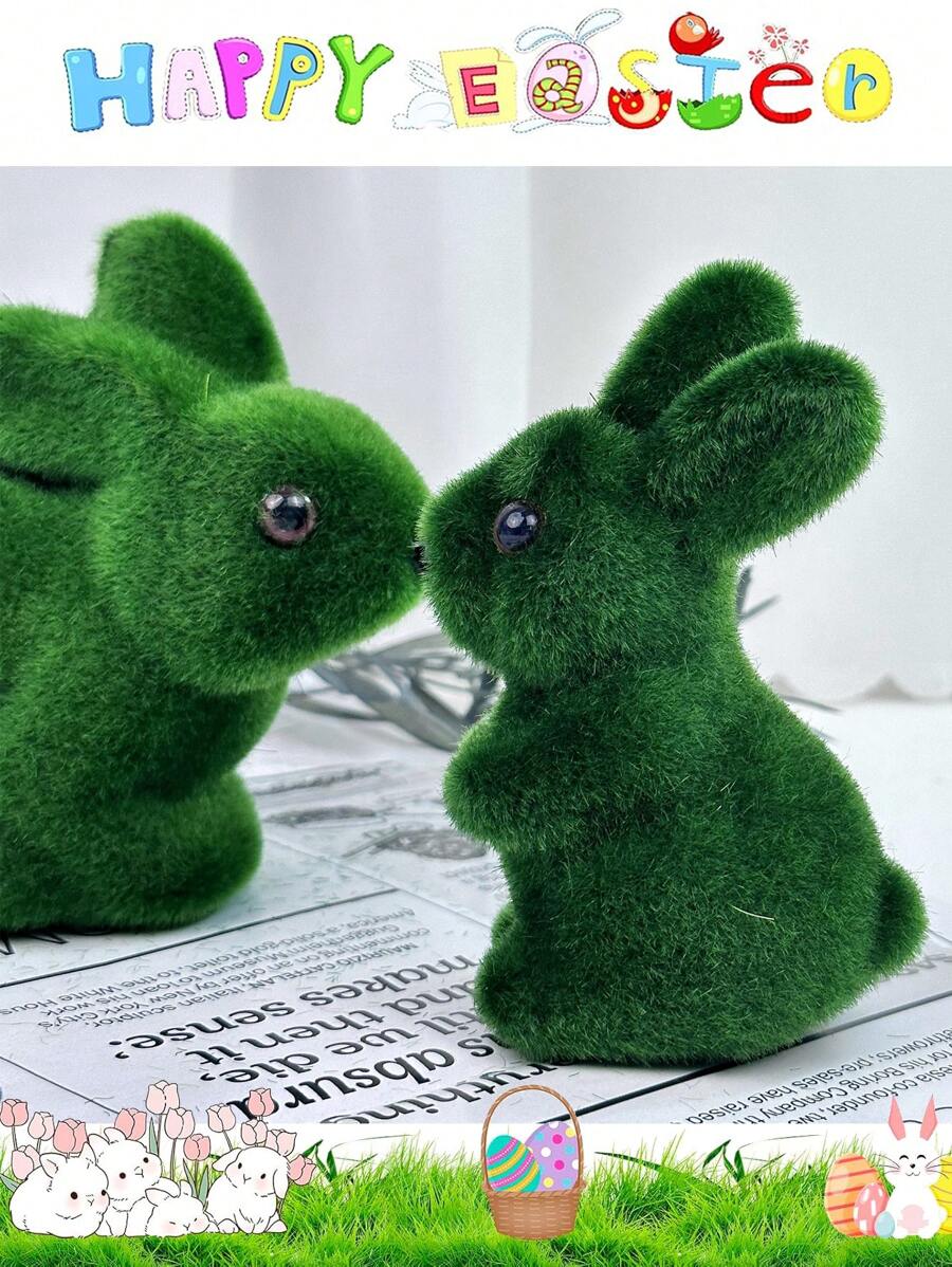 1 Pc Outdoor Resin Easter Rabbits Figurines, Easter Moss Bunny Flocked ...