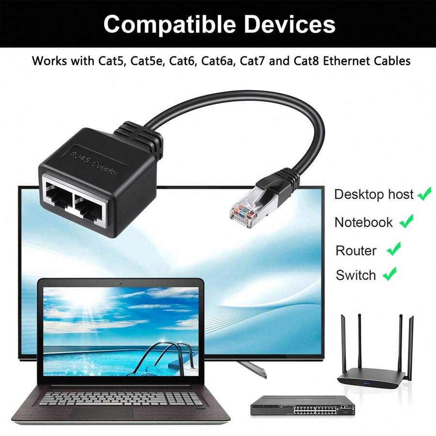 SHMSHNG Divisor Ethernet RJ45 1 a 2 Adaptador de red de alta velocidad ...