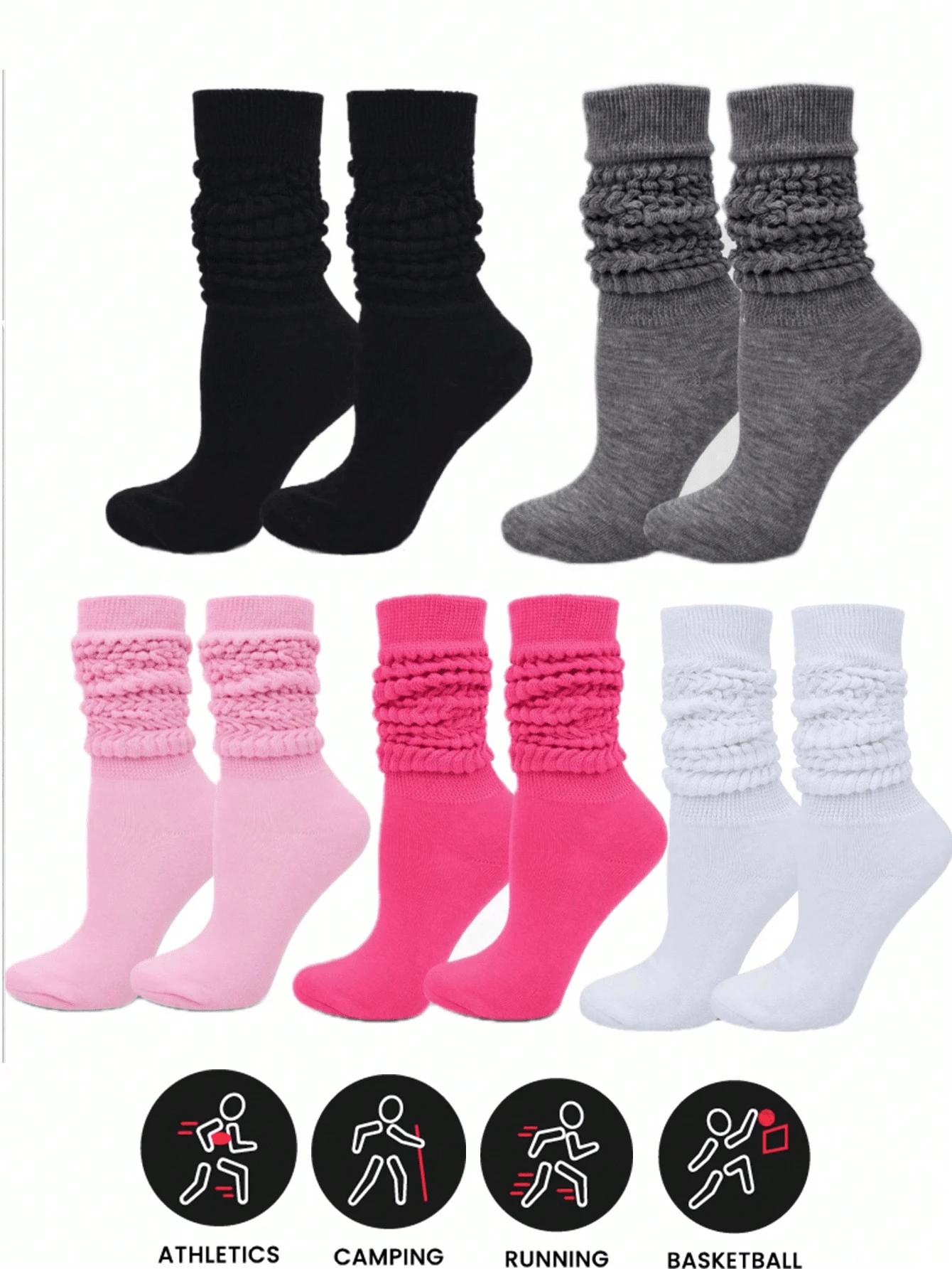 5pairs Slouch Socks Women's Soft Knitted Boot Socks Solid Color ...