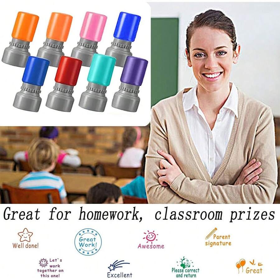 8pcs Rubber Self-Inking Teacher Stamp Set, Classroom Teacher Stamp, Self-Ink Stamps For Teachers ...