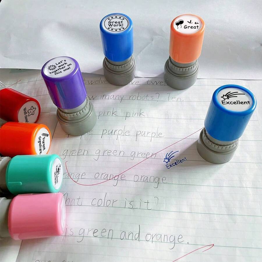 8pcs Rubber Self-Inking Teacher Stamp Set, Classroom Teacher Stamp ...