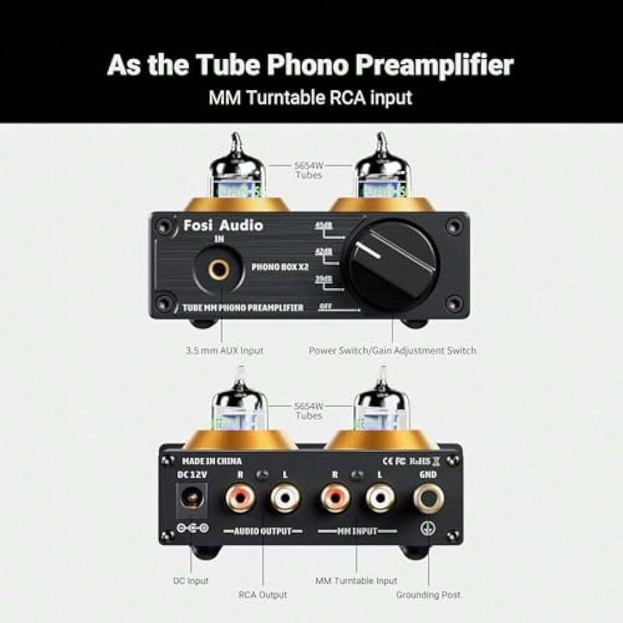 Phono Preamp For Turntable MM Record Player Preamplifier With Gain Gear ...