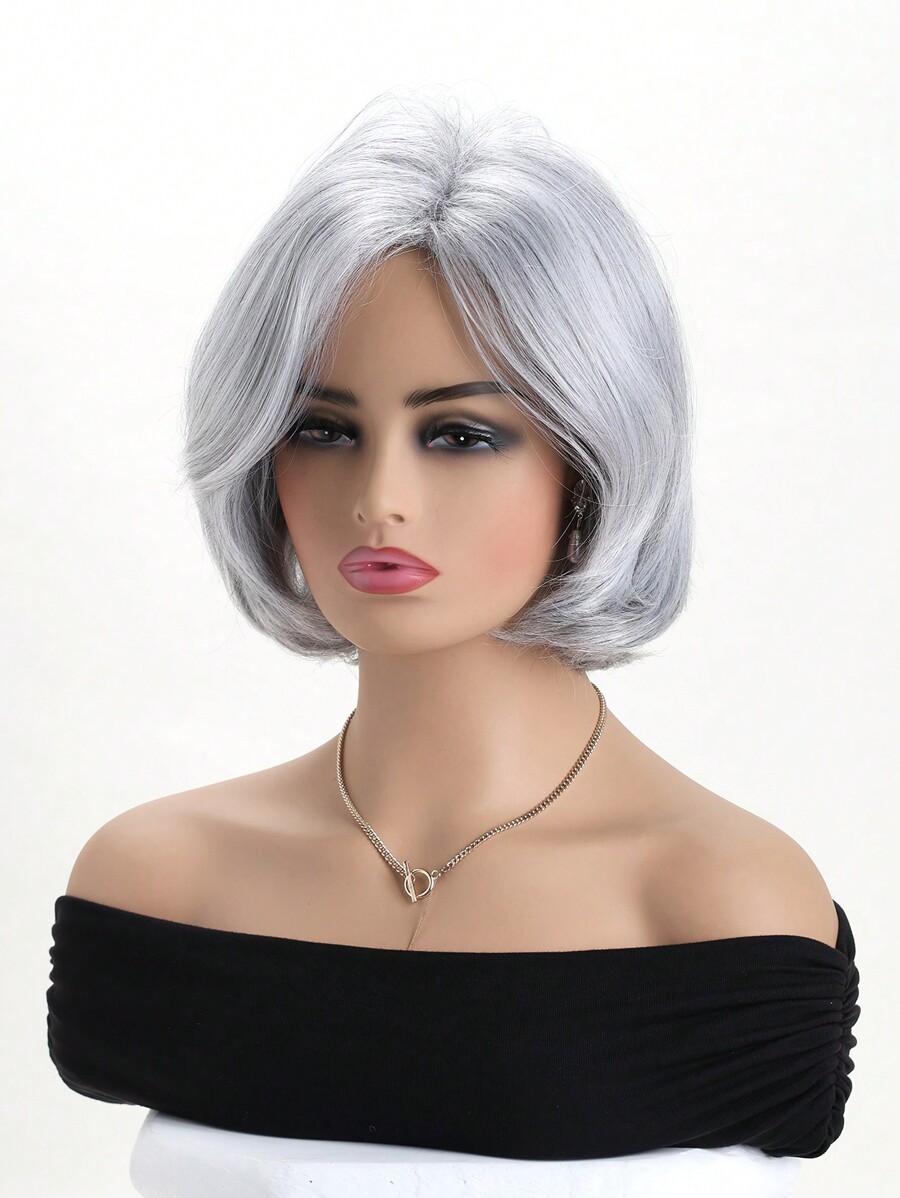 10 Inch Women's Silver Gray Short Hairstyle Fluffy Fashion Middle Aged ...