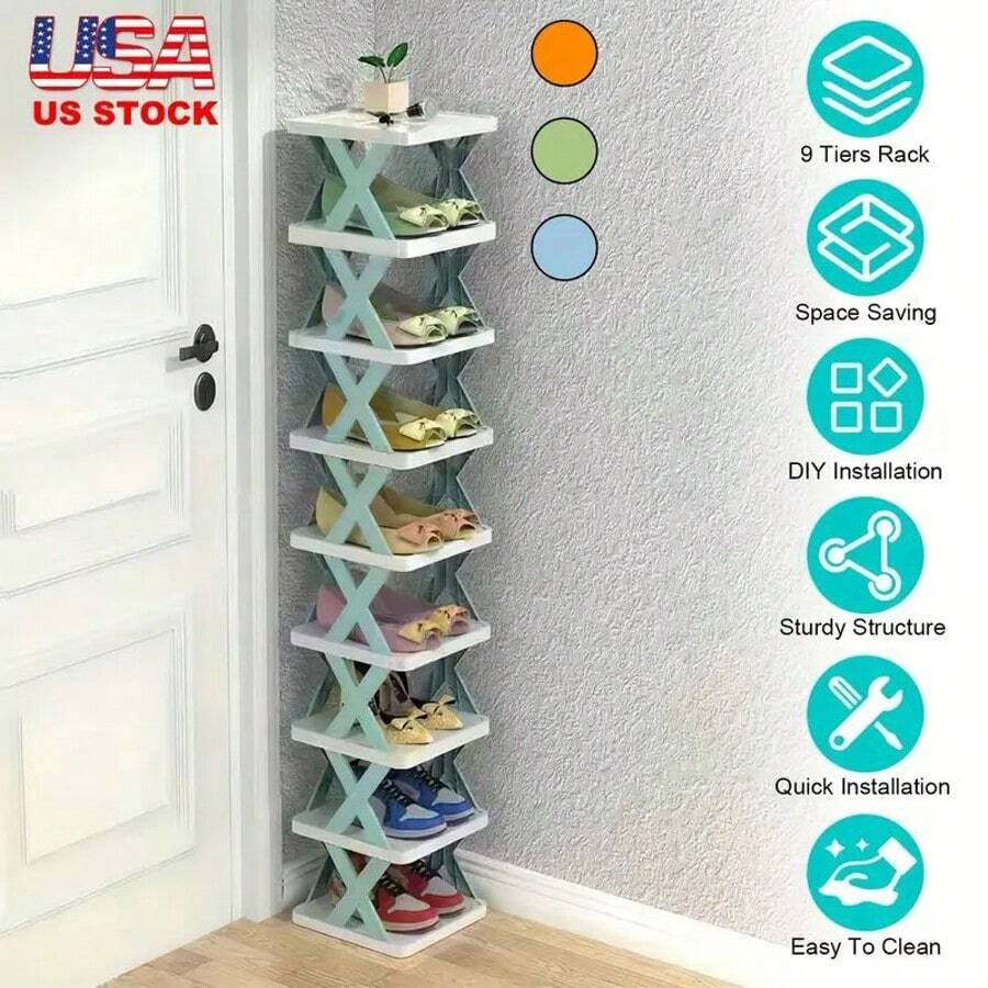 9-Tier Narrow Space Saving Free Standing Shoe Rack - Vertical Plastic ...