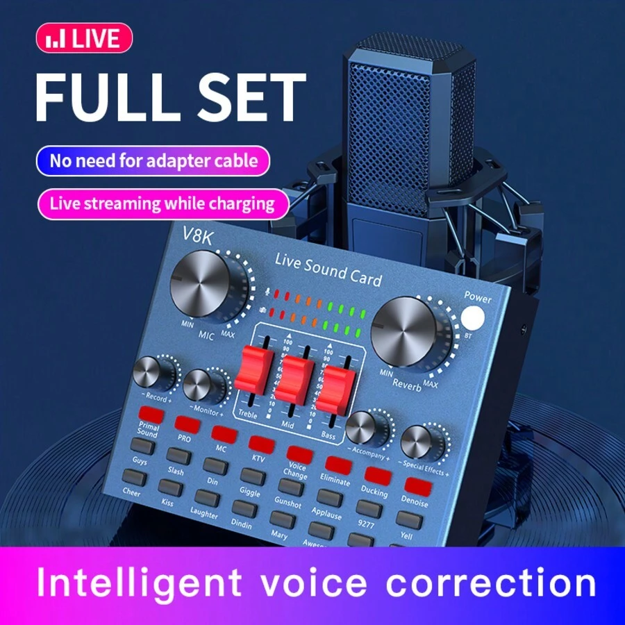 V8S Sound Card External Sound Card For Streaming/ Gaming/ Recording/ Singing Multi-Platform ...