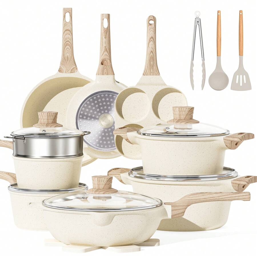 21 Pieces Pots And Pans Set, Nonstick Kitchen Cookware Sets, Granite ...