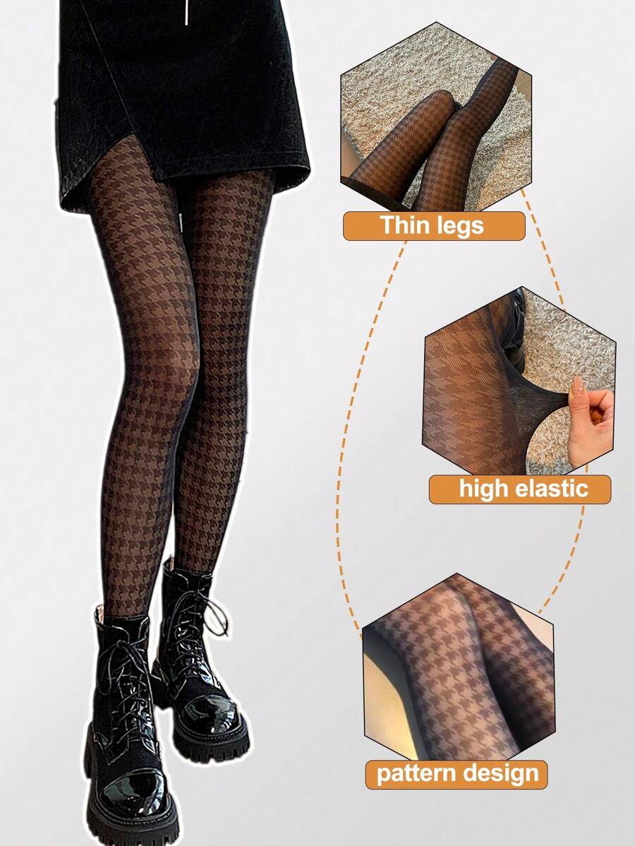 1 Pair Herringbone Pattern Stockings, Silk Antislip Core Soft Sheer Pantyhose, Fashionable ...