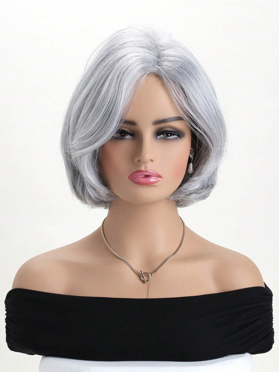 10 Inch Women's Silver Gray Short Hairstyle Fluffy Fashion Middle Aged ...