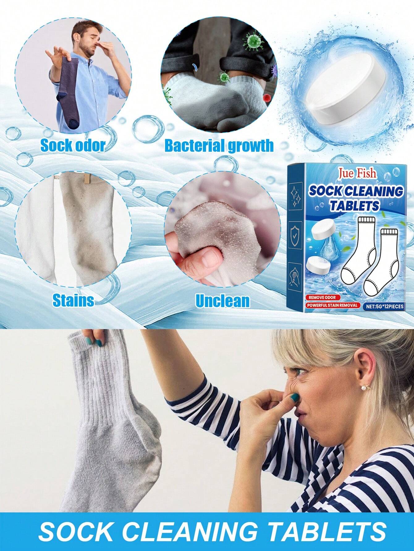 Sock Cleaning Effervescent Tablets For Deodorization, Gentle Removal Of ...
