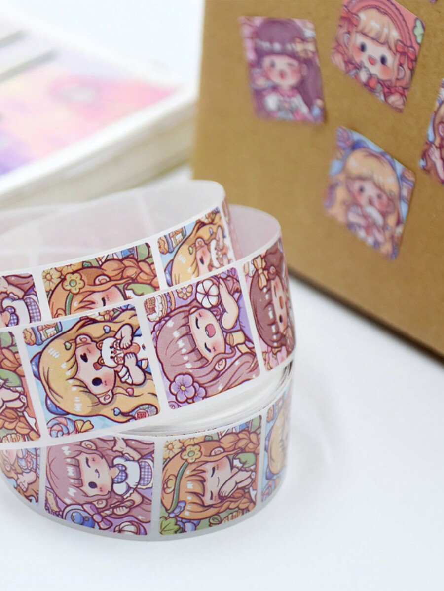 1 Roll Cute Cartoon Girl Stickers, Children's Cartoon Decorative Round ...