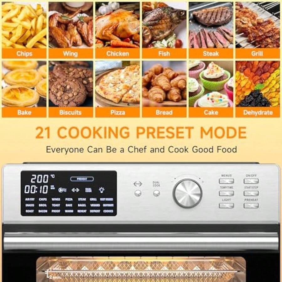 30L Air Fryer Oven Rotisserie 1800W 21 Preset Modes Countertop ...