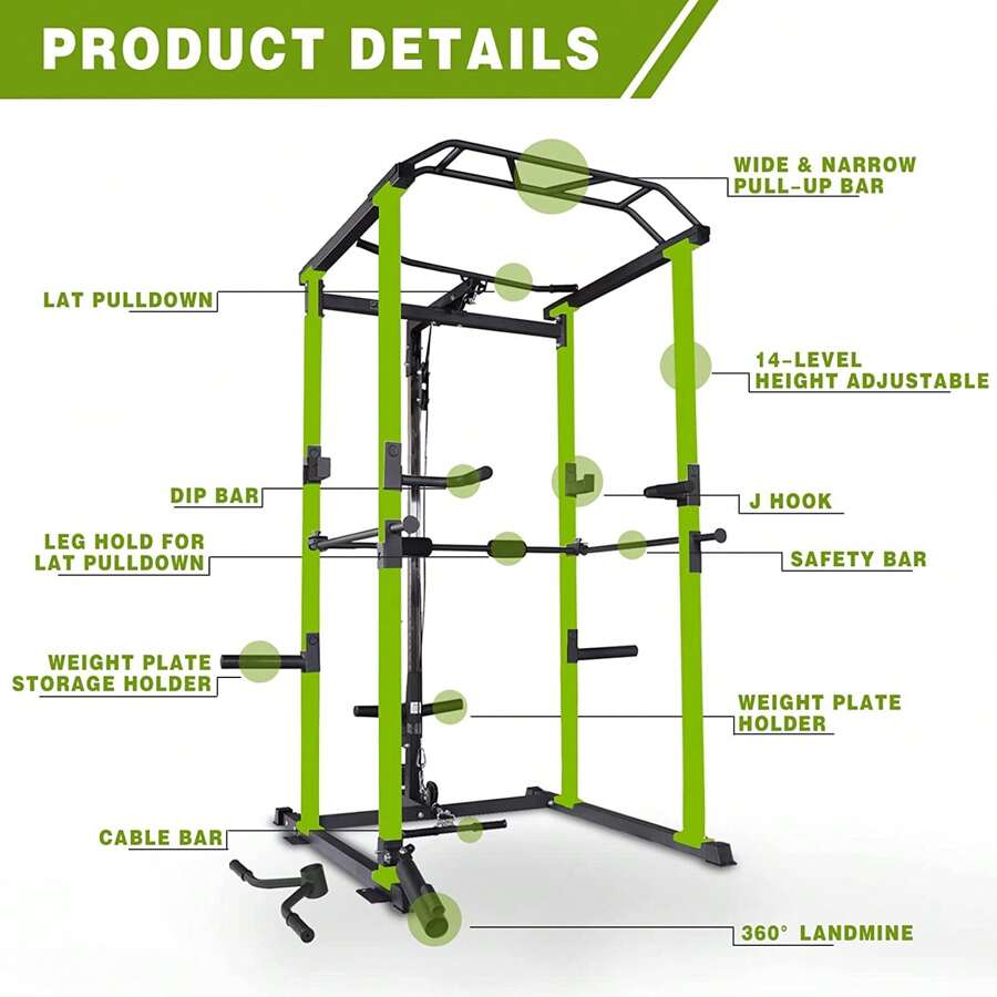 Multifunctional Home Gym Power Rack With Lat Pulldown And Adjustable ...
