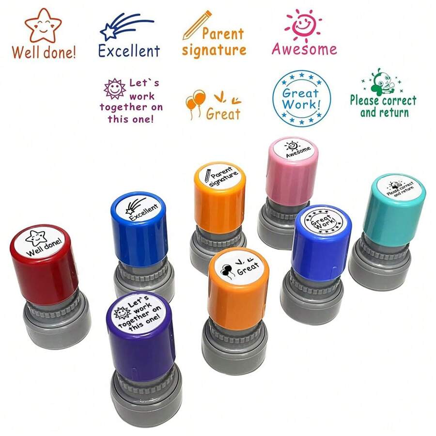 8pcs Rubber Self-Inking Teacher Stamp Set, Classroom Teacher Stamp, Self-Ink Stamps For Teachers ...