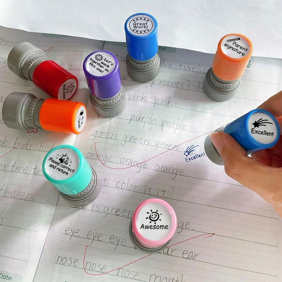 8pcs Rubber Self-Inking Teacher Stamp Set, Classroom Teacher Stamp ...