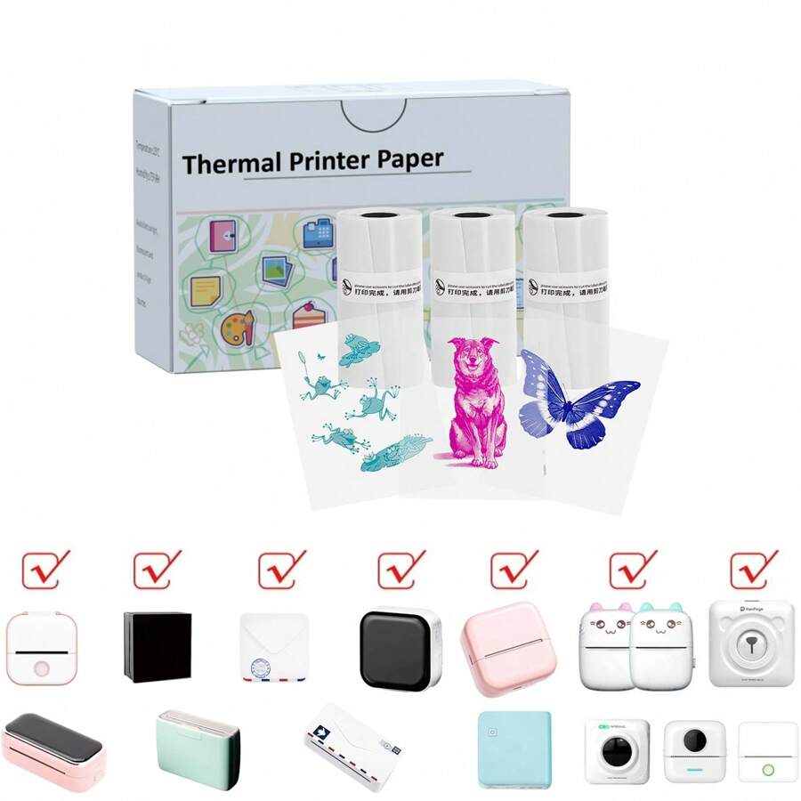 T02 Transparent Adhesive Thermal Sticker Paper, Pink/Blue/Cyan On Clear ...