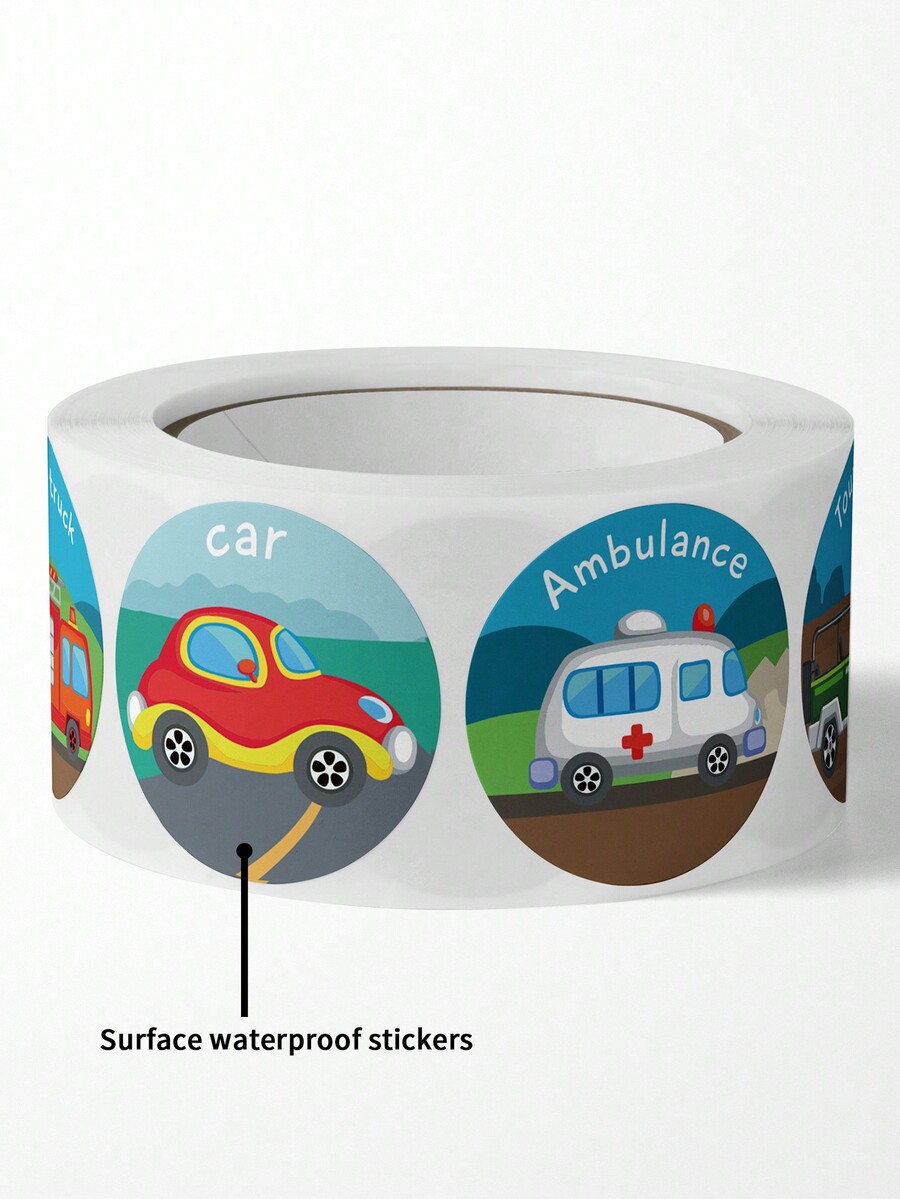 1 Roll Cartoon Car & Tractor Decorative Stickers, English Word Learning ...