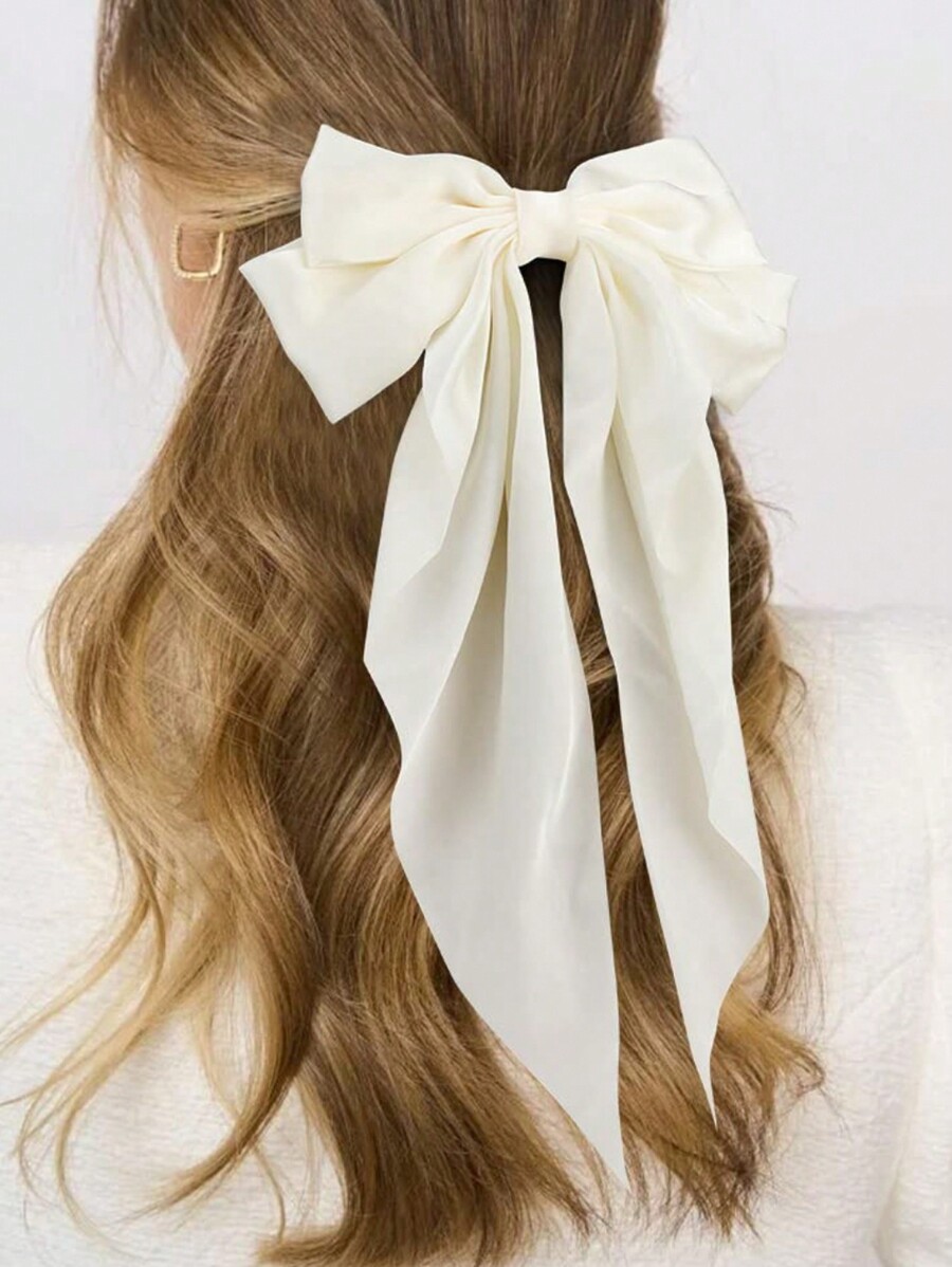 2Pcs Silky Satin Hair Bows Pink Beige Big Hair Bows Hair Ribbons ...