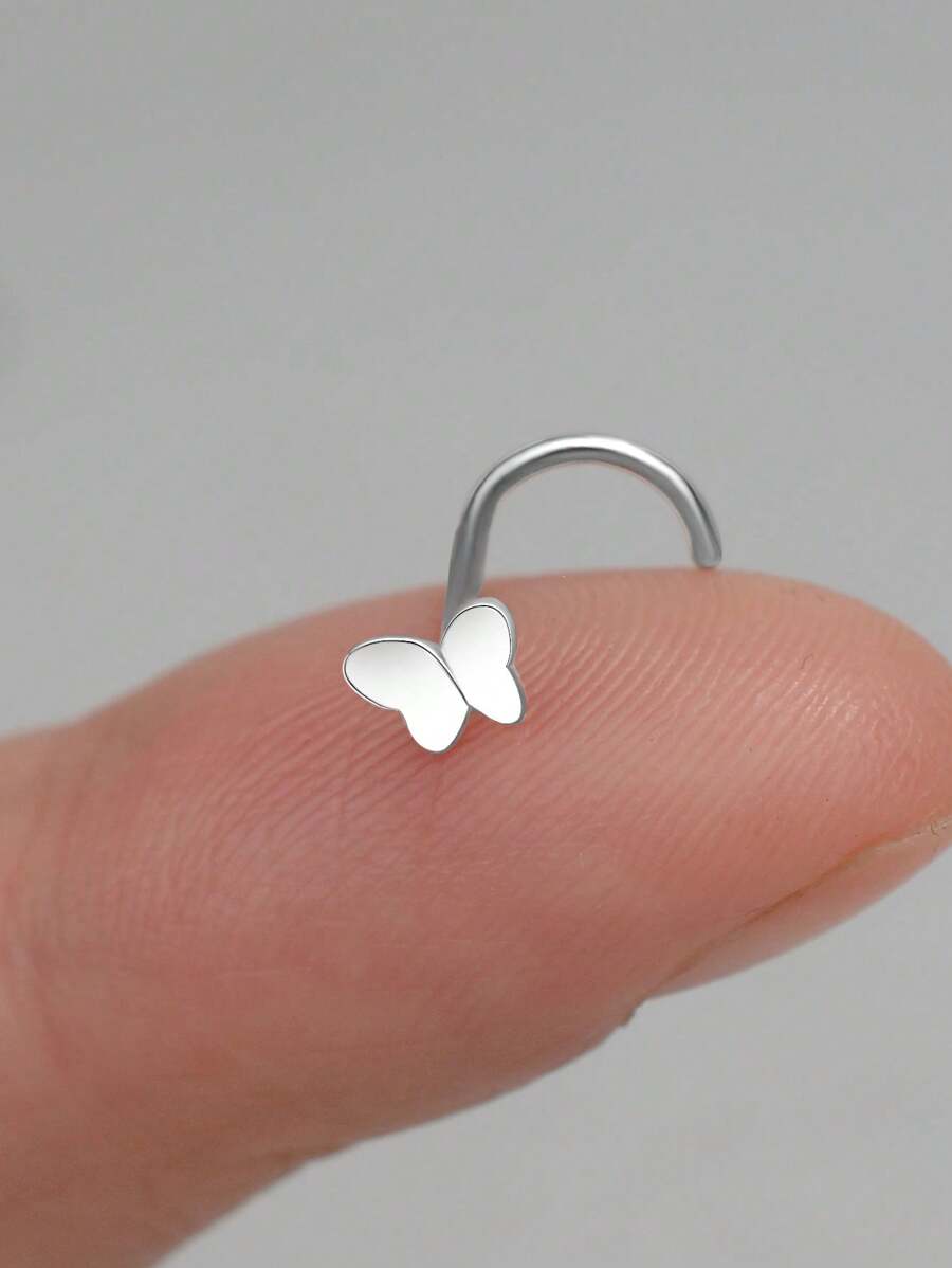 1 Piece Nose Piercing Women's Stainless Steel Nose Studs Butterfly Gold ...