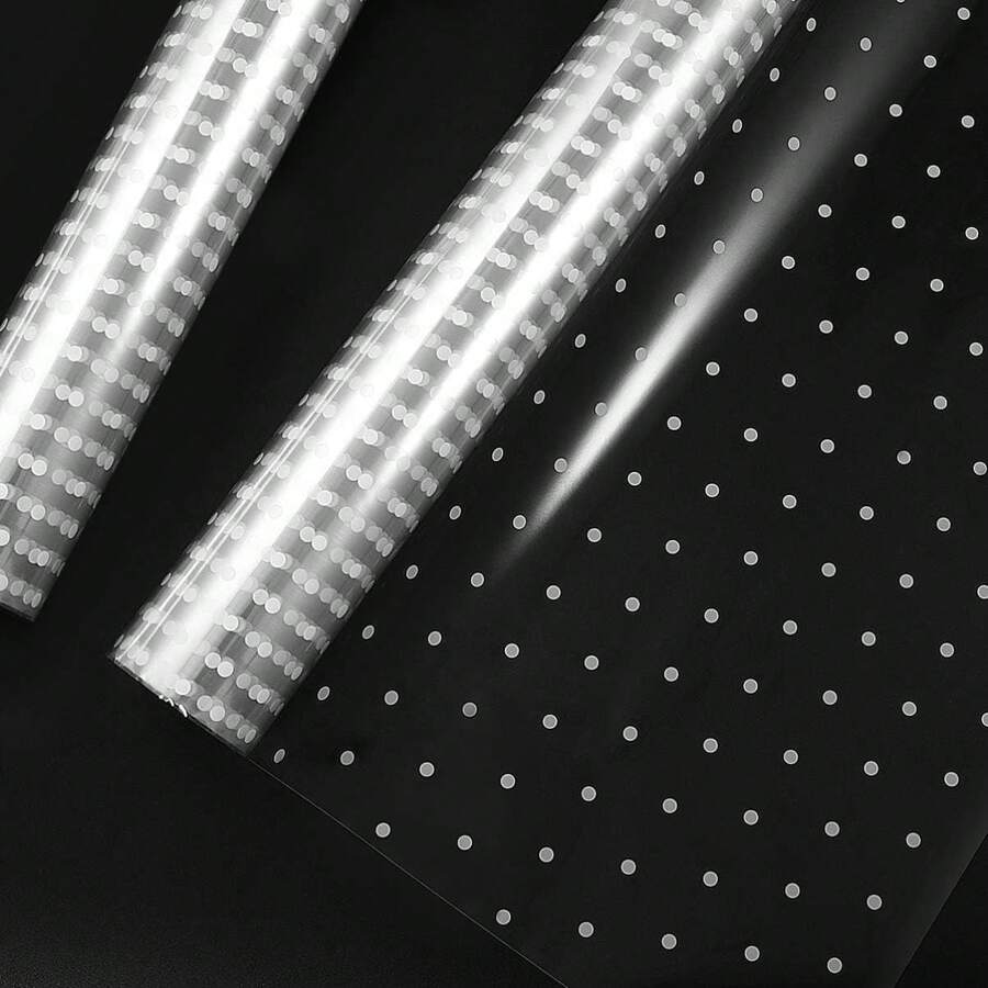 100 Ft X 15.7 In Cellophane Wrap Roll Clear White Dot Pattern Florist ...