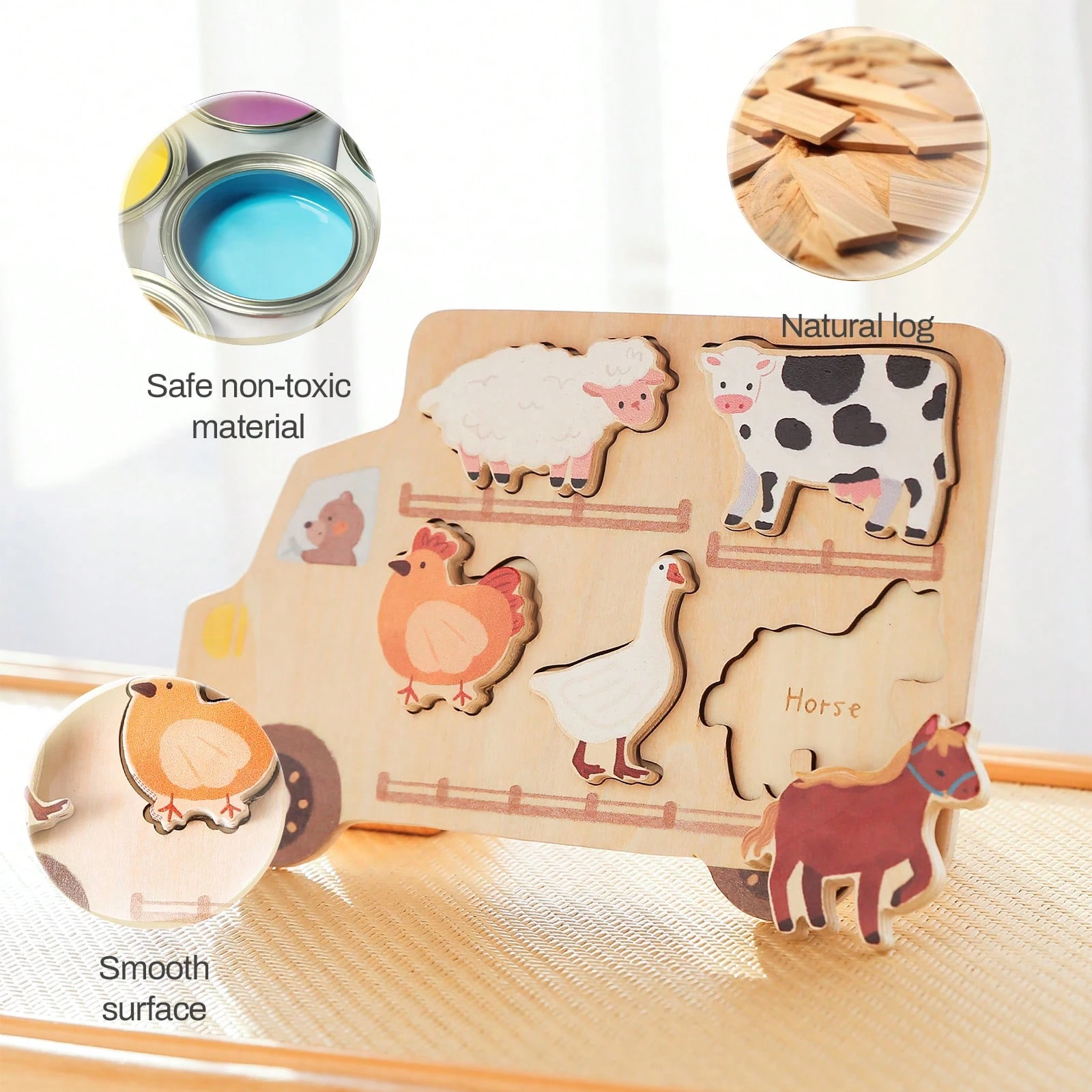Montessori Early Educational Farm Animal + Car Stereoscopic Puzzle ...