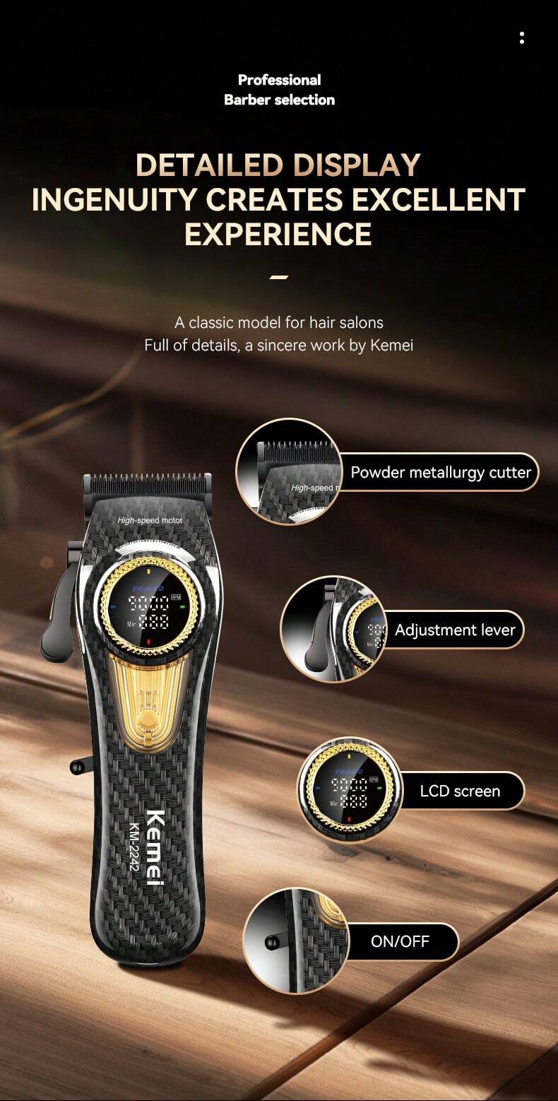 Kemei KM-2242 High Power Electric Hair Clipper, Rechargeable Hair Trimmer, Professional Haircut ...