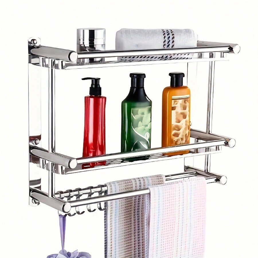 Modern Stainless Steel Towel Rack, Wall-Mounted Bathroom Storage Shelf ...