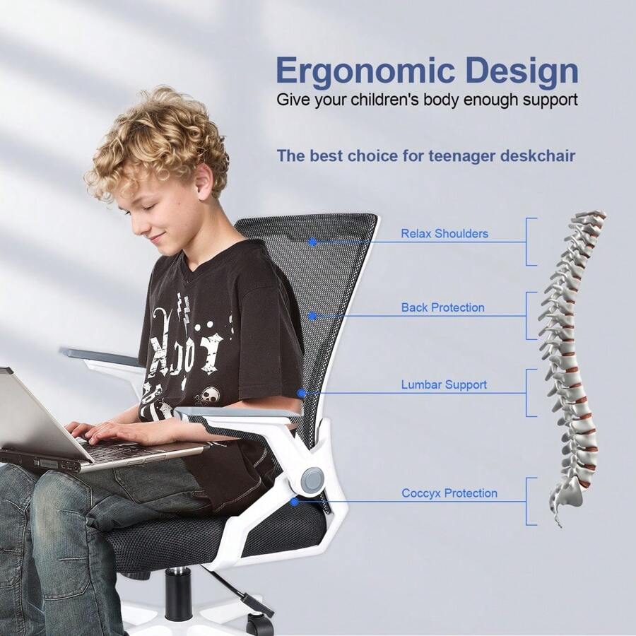 Office Chair With Flip-Up Armrests Ergonomic Computer Desk Chair ...