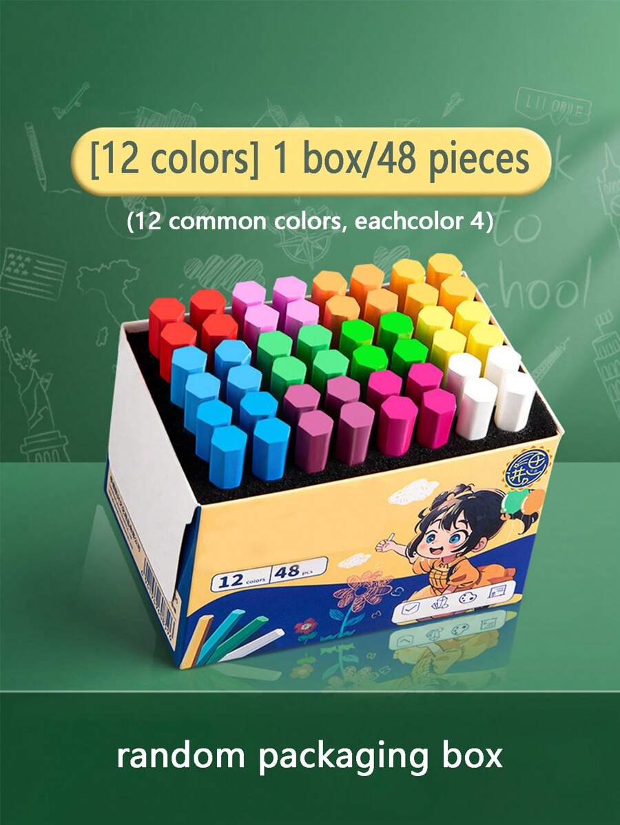 48pcs/Box Colorful Chalk, Hand Drawing Blackboard Chalk, Hexagon ...