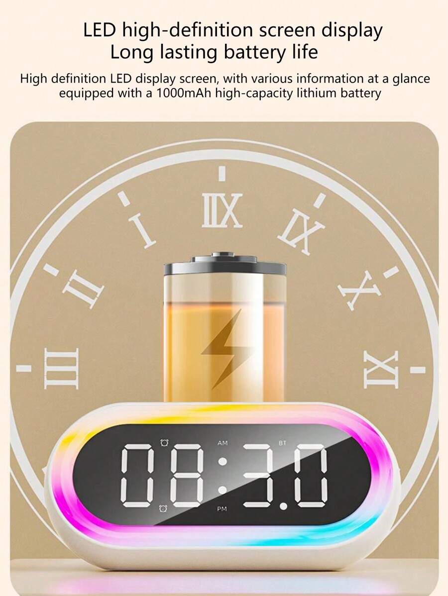 RGB Stylish Bluetooth Alarm Clock, Full-Range High-Volume Speaker, HD ...