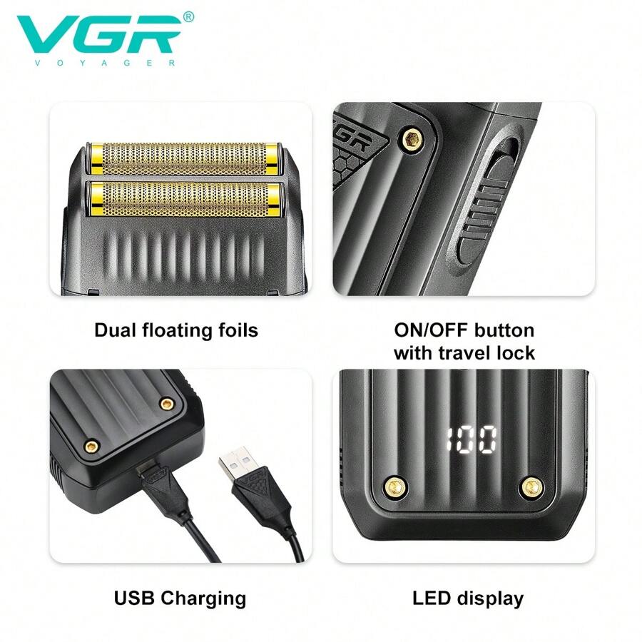 VGR VGR Rasierer tragbar, wiederaufladbar, mit digitalem Display, Reiserasierer, Profi-Rasierer ...