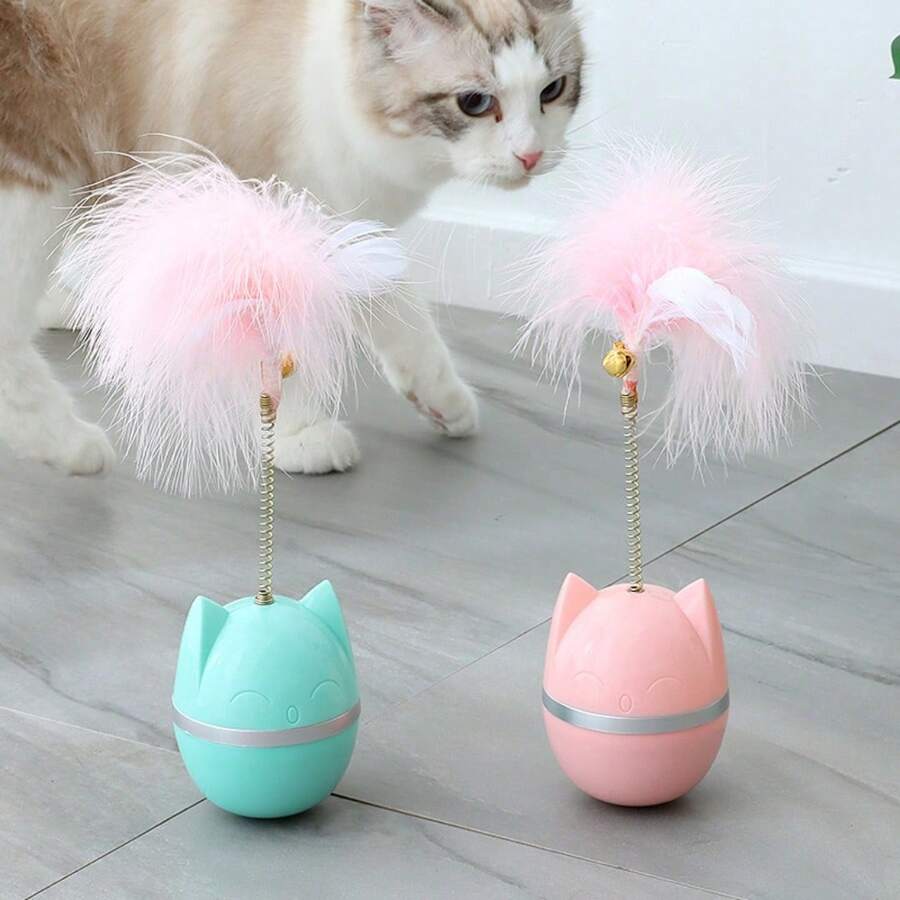 1pc Funny Interactive Cat Toy - Cartoon Cat Feather Indestructible Roly ...