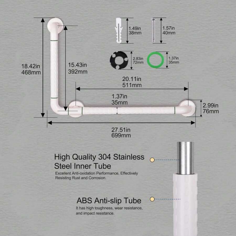 Stylish ABS Stainless Steel L Shaped Safety Handrail, Bathroom Mobility ...