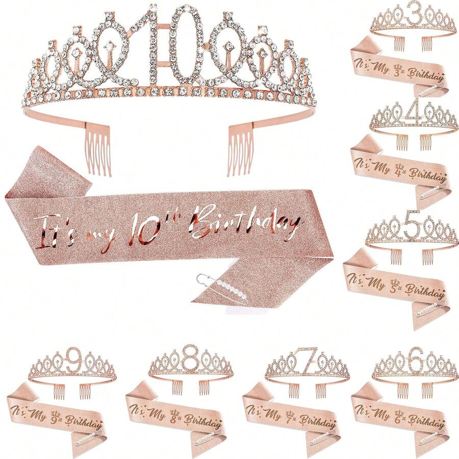 Birthday Tiaras And Crowns , Birthday Decorations Rose Gold Sash ...